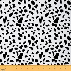 cow print upholstery fabric, cartoon cattle fabric by the yard, ox animal farmhouse decorative fabric, cow spots skin indoor outdoor fabric, milk diy art waterproof fabric, black white, 1 yard