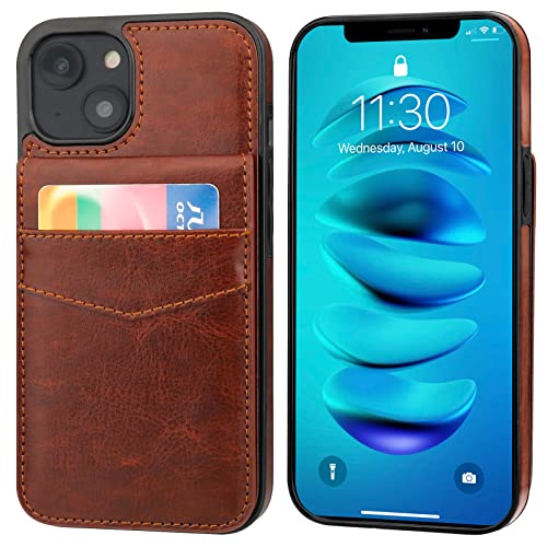 KIHUWEY Compatible with iPhone 14 Plus Case Wallet with Credit Card Holder, Flip Premium Leather Magnetic Clasp Kickstand Heavy Duty Protective Cover for iPhone 14 Plus 6.7 Inch (Brown)