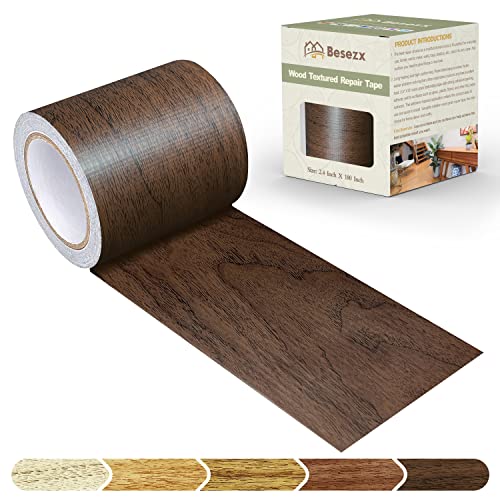 Besezx Wood Grain Repair Tape, 2.4" X15', Self Adhesive Patch for Tables, Chairs, Baseboards, Doors, Windows, Floors, All Kinds of Furniture Renovation, Handicraft DIY. (Dark Oak)