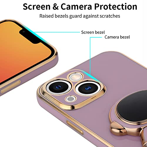 AIGOMARA 6D Plating Astronaut Hidden Stand Case Cover for iPhone 14 Plus Women Astronaut Folding Bracket Kickstand iPhone Case with Camera Protector Soft TPU Shockproof Bumper 6.7 in 2022 - Purple