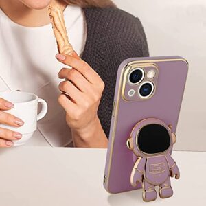 AIGOMARA 6D Plating Astronaut Hidden Stand Case Cover for iPhone 14 Plus Women Astronaut Folding Bracket Kickstand iPhone Case with Camera Protector Soft TPU Shockproof Bumper 6.7 in 2022 - Purple