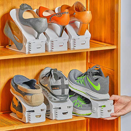 Yashong Shoe Slots Organizer, 12PCS Adjustable Double Layer Stack Shoe Rack, 50% Space-Saving Storage Rack Holder, White