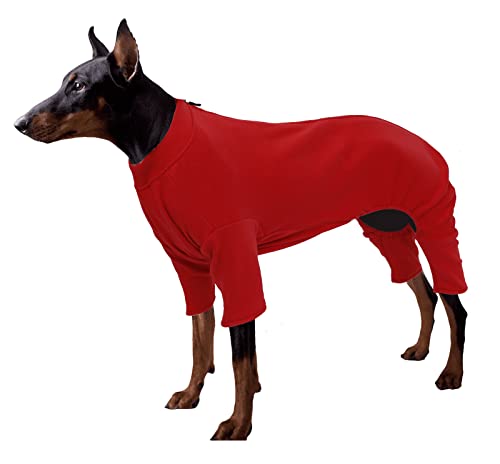 Dog Winter Coat Full Body Warm Coats with Legs Lightweight Fleece Coat Jumpsuit with Reflective Zipper Closure Put on and Off Easy and Safety - Red - M