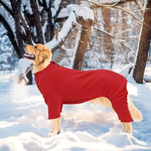 Dog Winter Coat Full Body Warm Coats with Legs Lightweight Fleece Coat Jumpsuit with Reflective Zipper Closure Put on and Off Easy and Safety - Red - M