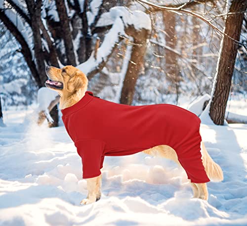 Dog Winter Coat Full Body Warm Coats with Legs Lightweight Fleece Coat Jumpsuit with Reflective Zipper Closure Put on and Off Easy and Safety - Red - M