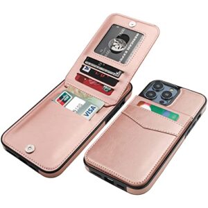 kihuwey compatible with iphone 14 pro max case wallet with credit card holder, flip premium leather magnetic clasp kickstand heavy duty protective cover for iphone 14 pro max 6.7 inch (rose gold)