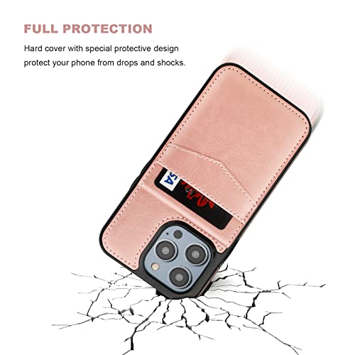 KIHUWEY Compatible with iPhone 14 Pro Max Case Wallet with Credit Card Holder, Flip Premium Leather Magnetic Clasp Kickstand Heavy Duty Protective Cover for iPhone 14 Pro Max 6.7 Inch (Rose Gold)