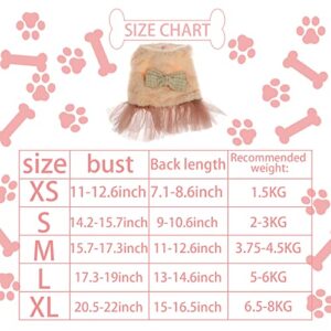 Toysructin Dog Clothes Girl, Luxury Bow Pet Skirt Cute Sweet Puppy Dress Plush Vest Lace Princess Dresses for Cold Weather, Fleece Lined Winter Coat Dogs Warm Apparel Coats for Small Medium Large Pets