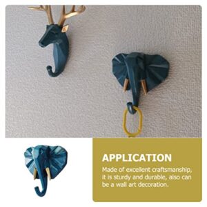 LIOOBO Cute Wall Hooks Home Wall Decoration Elegant Animal Head Elephant Blue Resin Cartoon Hook Jewelry Key Scarf Bag Hanger Robes Coat Rack for Living Room Bedroom Elephant Head Wall Decor