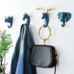 LIOOBO Cute Wall Hooks Home Wall Decoration Elegant Animal Head Elephant Blue Resin Cartoon Hook Jewelry Key Scarf Bag Hanger Robes Coat Rack for Living Room Bedroom Elephant Head Wall Decor