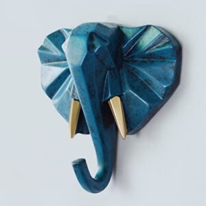 LIOOBO Cute Wall Hooks Home Wall Decoration Elegant Animal Head Elephant Blue Resin Cartoon Hook Jewelry Key Scarf Bag Hanger Robes Coat Rack for Living Room Bedroom Elephant Head Wall Decor