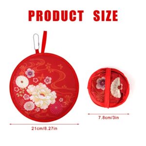 KINBOM 4pcs Folding Round Hand Fans, Flower Folding Fan Japanese Style Round Folding Fan for Women Girls Daily Use Party Home Personal Decoration (Peony)