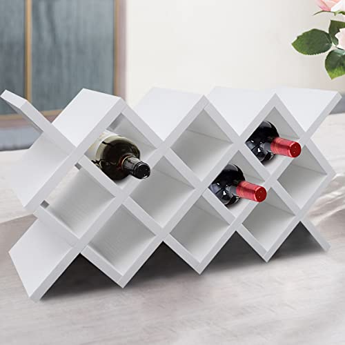 Gdrasuya10 Wine Rack Countertop for 10 Bottles, White Free Standing Wine Rack Tabletop Wooden Wine Storage Holder Display Rack Wine Bottle Shelf