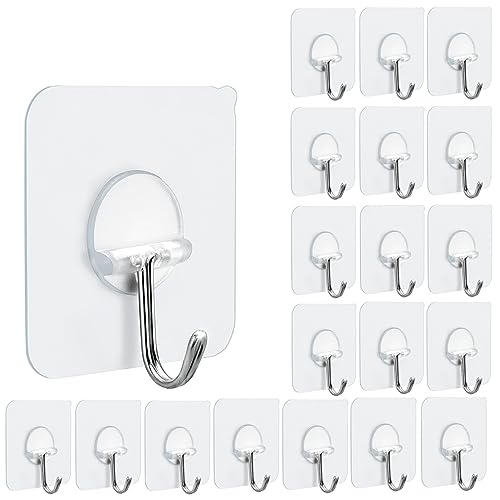 FOTYRIG Adhesive Hooks Sticky Hooks for Hanging Heavy Duty Wall Hangers Without Nails 15lb(Max) 180 Degree Rotating Seamless Stick on Wall Hooks Bathroom Kitchen Office Outdoors-20 Packs