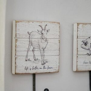 SOFFEE DESIGN Set of 4 Vintage Farmhouse Wall Hooks, with Shabby Craft Farm Animals Goat Rooster Pig Cow Printing, Heavy Duty Hanger Hooks Wall Mounted Hanging Rack Hooks