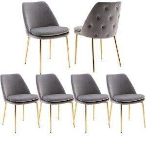 quinjay modern accent dining chairs set of 6, velvet upholstered dining room chairs tufted back armless side chairs vanity chairs with gold legs for kitchen living room bedroom grey