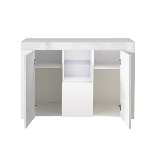 Holaki 45Inch LED Sideboard Buffet Cabinet with Drawer&2 Doors Storage Shelf,High Glossy Front Kitchen Sideboard,Buffet Table with Open Shelves,Display Cabinet,Entryway Modern Cupboard for Home(White)