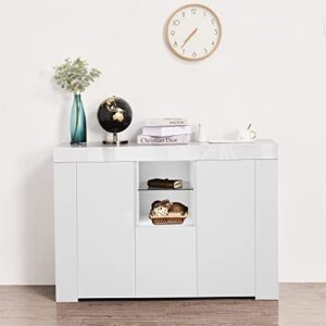 Holaki 45Inch LED Sideboard Buffet Cabinet with Drawer&2 Doors Storage Shelf,High Glossy Front Kitchen Sideboard,Buffet Table with Open Shelves,Display Cabinet,Entryway Modern Cupboard for Home(White)