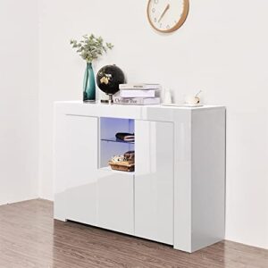 Holaki 45Inch LED Sideboard Buffet Cabinet with Drawer&2 Doors Storage Shelf,High Glossy Front Kitchen Sideboard,Buffet Table with Open Shelves,Display Cabinet,Entryway Modern Cupboard for Home(White)