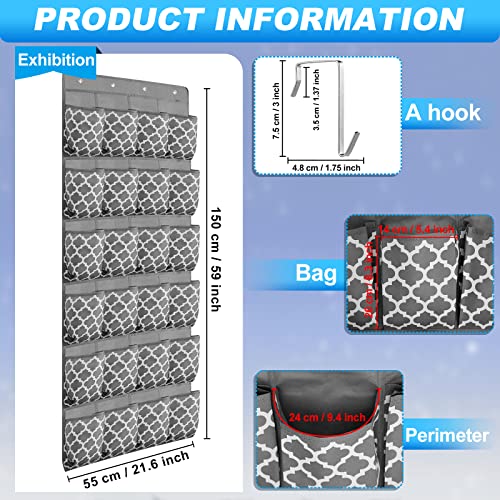 3 Pcs Over The Door Shoe Organizer 24 Large Fabric Pocket Hanging Shoe Rack Holder for Closet Heavy Duty Shoe Storage Organizer Hanger with Sturdy Mental Hook for Sneakers High Heels Men Women Kid