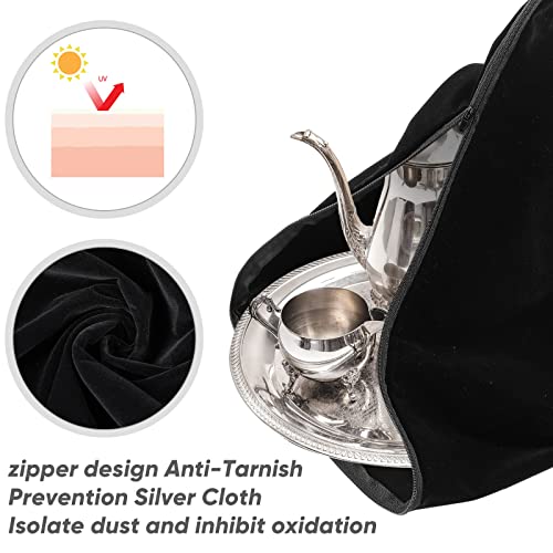 LEIFIDE Silver Storage Bags Oversized 24" x 30" Black Zipper Anti Tarnish Cloth Bag for Silver Storage, Silver Tray, Jewelry, Flatware, Silver Vase, Silver Polishing Cloth for Tarnish Cleaning