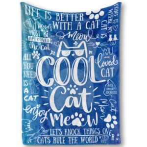 InnoBeta Cat Lover Blanket Throw Blue, Flannel Blankets for Cat Mom, Unique Cat Mom Gifts, Best Cat Lover Gifts on Christmas, Birthday, Thanksgiving, 50" x 65" (Blue Cool Cat)