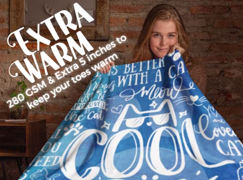 InnoBeta Cat Lover Blanket Throw Blue, Flannel Blankets for Cat Mom, Unique Cat Mom Gifts, Best Cat Lover Gifts on Christmas, Birthday, Thanksgiving, 50" x 65" (Blue Cool Cat)