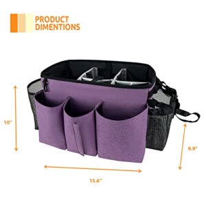 Large Cleaning Caddy Bag, Wearable Cleaning Supplies Organizer with Shoulder and Waist Straps, Multiple Compartments Organizer Tote for Tool with Detachable Divider for Cleaners (PURPLE)