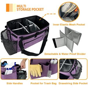 Large Cleaning Caddy Bag, Wearable Cleaning Supplies Organizer with Shoulder and Waist Straps, Multiple Compartments Organizer Tote for Tool with Detachable Divider for Cleaners (PURPLE)