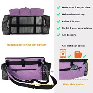 Large Cleaning Caddy Bag, Wearable Cleaning Supplies Organizer with Shoulder and Waist Straps, Multiple Compartments Organizer Tote for Tool with Detachable Divider for Cleaners (PURPLE)