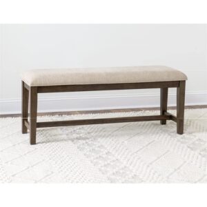 HFO Bluffton 20" Upholstered Fabric Farmhouse Rustic Solid Wood Dining Bench for Kitchen Dining Room in Beige