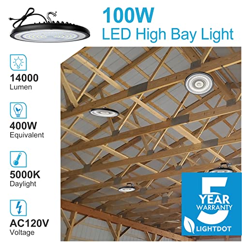 Lightdot 100W LED High Bay Light, 5000K 14000LM (Eqv. to 400W HPS/MH) LED High Bay Lights, ETL Listed UFO Lights with Plug UFO High Bay Shop Light Energy Saving Upto 760KW*16/Y(5Hrs/Day)-16Pack