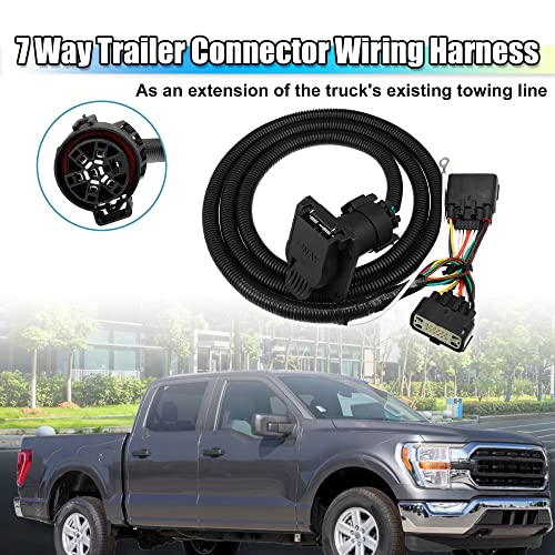 X AUTOHAUX 7 Pin Trailer Wiring Connector Harness Extension for Ford F-150 2015-2021 T-Connector Trailer Hitch Wiring Harness Vehicle-Side Truck Bed 7 Way RV Wiring Plug Harness Extension