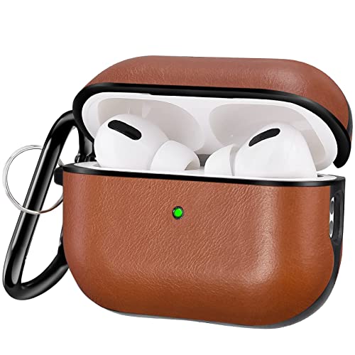 V-MORO Compatible with Airpods Pro 2nd Generation Case Genuine Leather Case Cover[Front LED Visible] iPods Pro 2 Earbuds Charging case Protective Cover Skin Brown Men