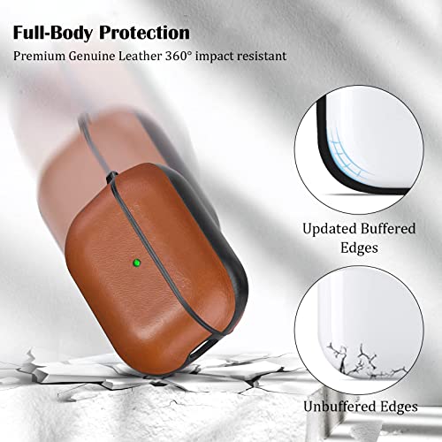 V-MORO Compatible with Airpods Pro 2nd Generation Case Genuine Leather Case Cover[Front LED Visible] iPods Pro 2 Earbuds Charging case Protective Cover Skin Brown Men