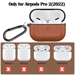 V-MORO Compatible with Airpods Pro 2nd Generation Case Genuine Leather Case Cover[Front LED Visible] iPods Pro 2 Earbuds Charging case Protective Cover Skin Brown Men