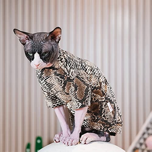 Sphynx Hairless Cat Clothes Spring Summer Limited Edition Snake Skin Pattern Cotton T-Shirts Elasticity Turtleneck Pet Clothes for Cat (XXL(13.8-16.5lbs), Golden Skin)