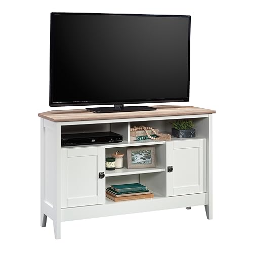 Sauder August Hill Corner TV Stand, Soft White Finish