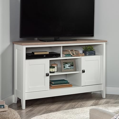 Sauder August Hill Corner TV Stand, Soft White Finish