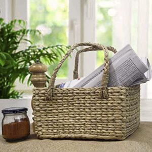 Handmade Gift Basket Made From Natural Sources Cyperaceae (kauna Grass) Light Weight Classic Home Decor, Sturdy & Strong, Enviornment Friendly With Handles For Easy Grip (10 X 8 X 5 Inch)