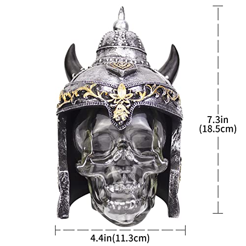 Skull with Viking Helmet Liquor Decanters Whiskey Vodka Crystal Skull Head Decanter Set 450ml (15oz) (Viking)