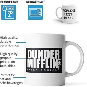 World's Best Boss Mug, The Office Mug Dunder Mifflin 11 oz Ceramic Mug Funny Unique Idea Cup Gift for Office Male Female Bosses Coworkers