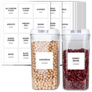 144 Pantry Labels for Food Storage Containers, Waterproof Printed on Vinyl Labels, Household Stickers + Numbers, Minimalist Kitchen, Water Resistant, Organization for Jars and Canisters