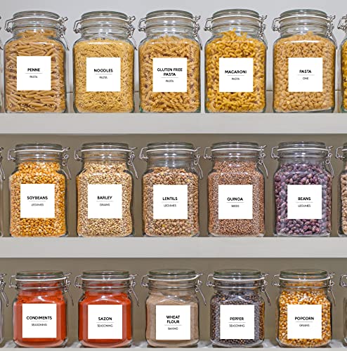 144 Pantry Labels for Food Storage Containers, Waterproof Printed on Vinyl Labels, Household Stickers + Numbers, Minimalist Kitchen, Water Resistant, Organization for Jars and Canisters