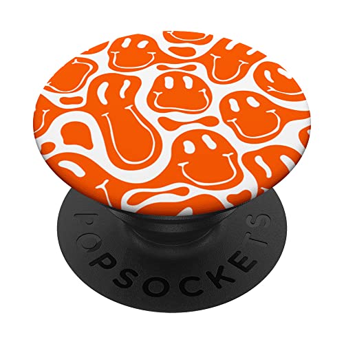 orange aesthetic white trippy liquid dripping smile face PopSockets Swappable PopGrip