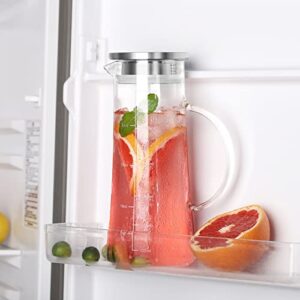 fridge door water pitcher with lid,drink pitcher,40 oz/1200ml glass water pitchers,heat resistant borosilicate water jug for juice,beverage,ice tea,milk,lemonade (1200ml)