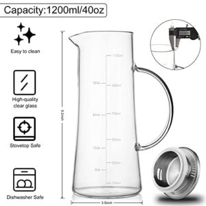 Fridge Door Water Pitcher with Lid,Drink Pitcher,40 oz/1200ml Glass Water Pitchers,Heat Resistant Borosilicate Water Jug for Juice,Beverage,Ice Tea,Milk,Lemonade (1200ml)