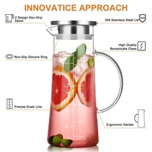 Fridge Door Water Pitcher with Lid,Drink Pitcher,40 oz/1200ml Glass Water Pitchers,Heat Resistant Borosilicate Water Jug for Juice,Beverage,Ice Tea,Milk,Lemonade (1200ml)