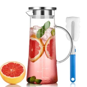 Fridge Door Water Pitcher with Lid,Drink Pitcher,40 oz/1200ml Glass Water Pitchers,Heat Resistant Borosilicate Water Jug for Juice,Beverage,Ice Tea,Milk,Lemonade (1200ml)