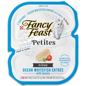 Fancy Feast Petite Gravy Variety, 4 Flavors, 2(Each); Ocean Whitefish, Seared Salmon,Grilled Chicken and Roasted Turkey Wet cat Food .Total of 08 Trays. Plus a Noisy Cat Toy Ball